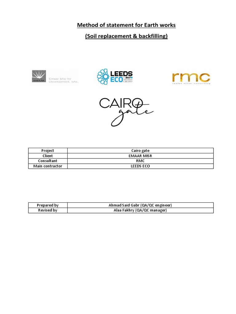 Method of Statement For Soil Replacement and Backfilling | PDF | Quality Assurance