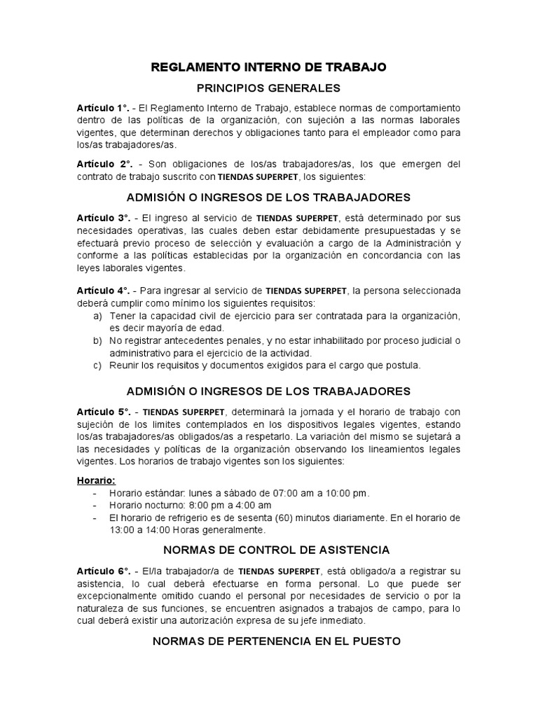 Reglamento Interno de Trabajo | PDF | Salario | Derecho laboral