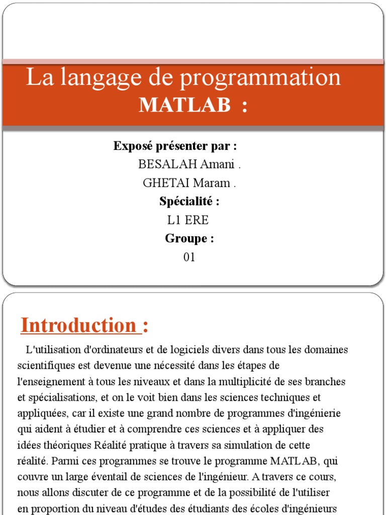 Exposé Sur La Langage de Programmation MATLAB | PDF | MATLAB | Informatique Exposé Sur La Langage de Programmation MATLAB | PDF | MATLAB | Informatique