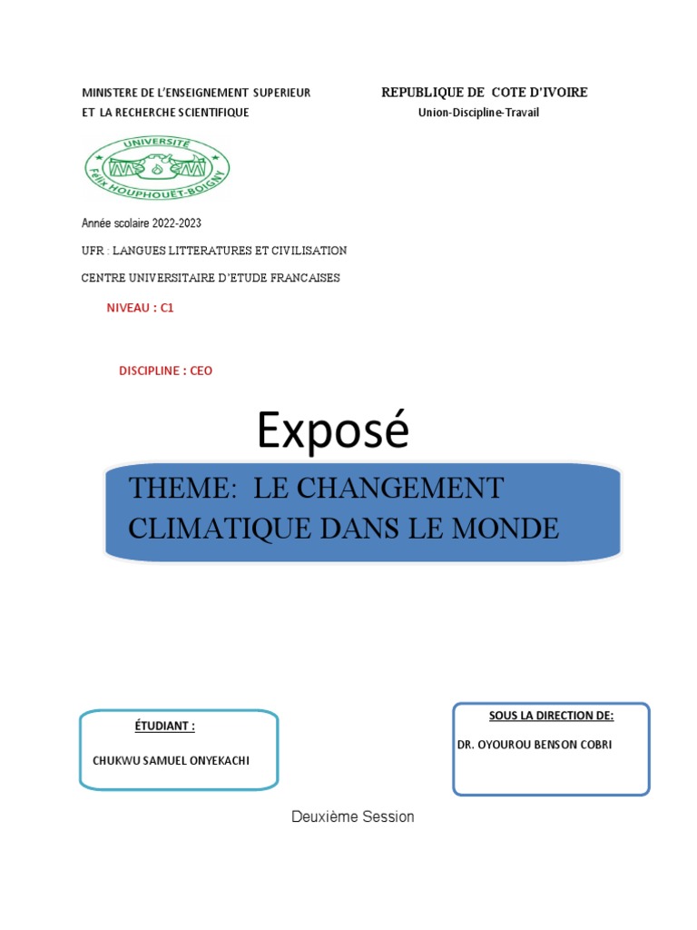 Exposé sur le changement climatique mondial | PDF | Changement ...