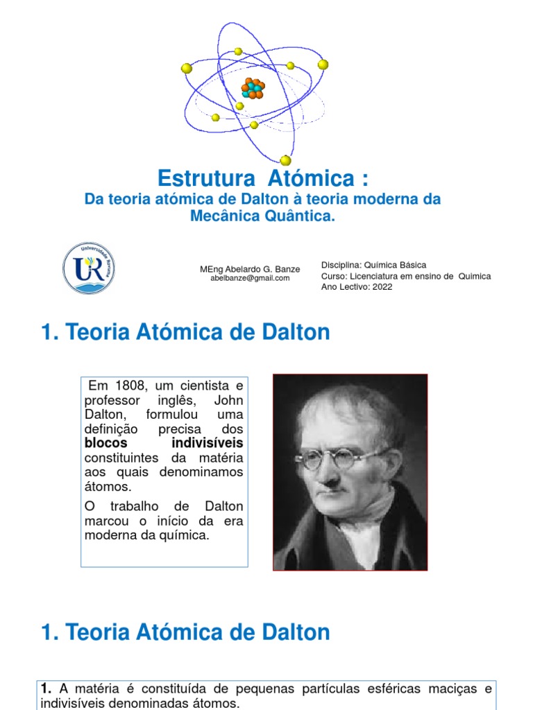 Estrutura Atómica Da Teoria Atómica de Dalton À Teoria Moderna Da Mecânica Quântica 1 PDF | PDF ...