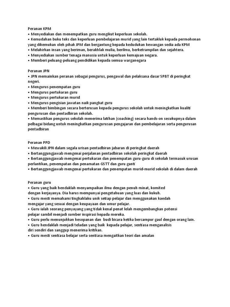 Peranan KPM, JPN, PPD Dan Guru | PDF