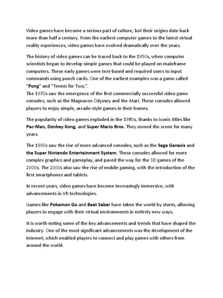 Evolution of Video Games: A Historical Overview | PDF | Video Games ...