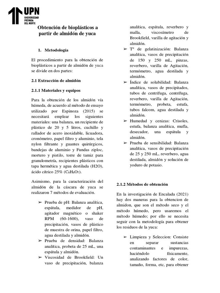 Metodologia Ejemplo2 | PDF | Agua | Almidón