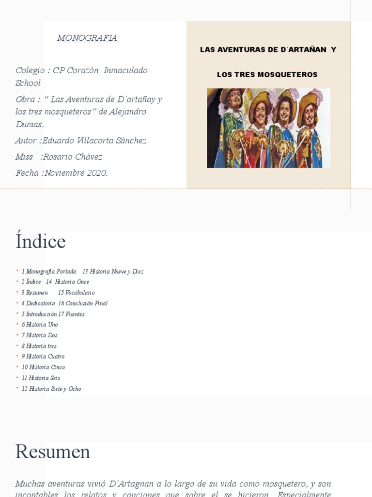 Monografia Obra Los 3 Mosqueteros. | PDF | Aramis | Los tres mosqueteros
