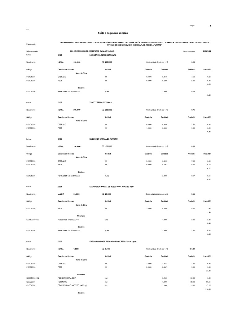 Presupuesto Cobertizo PDF | PDF | Hormigón | Material compuesto
