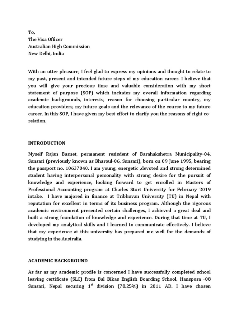 Rajan Basnet SOP | PDF | International Student | Postgraduate Education