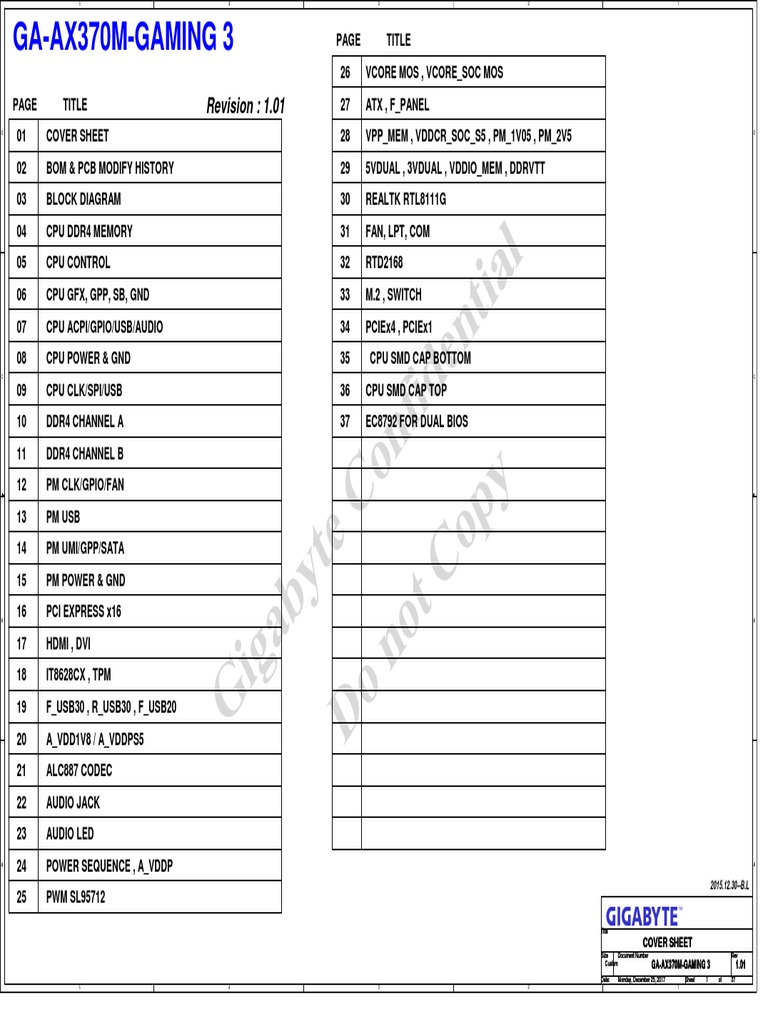 GA-AX370M-Gaming 3 Rev1.01 | PDF | Electrical Engineering | Computer Hardware