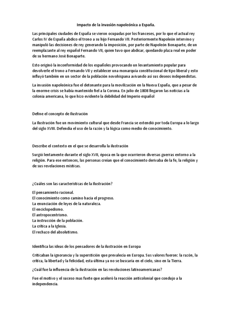Consecuencias de la invasión napoleónica en España | PDF | Historia