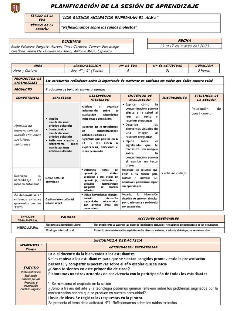 Sesión 1 - Eda 0 - Vii Ciclo - Au-2023 | PDF | Aprendizaje | Evaluación