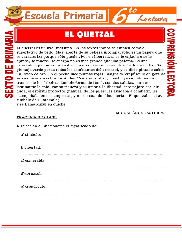 El Quetzal para Sexto Grado de Primaria | PDF | Aves | Ornitología