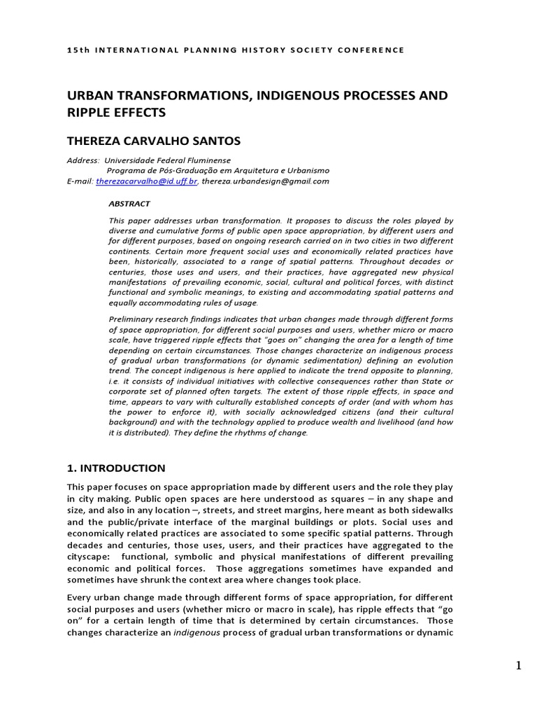 Urban Transformations, Indigenous Processes and Ripple Effects | PDF | Space | Time