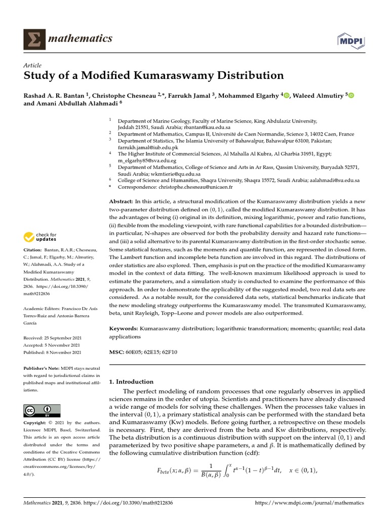 2021 Study of A Modified Kumaraswamy Distribution PDF | PDF | Statistics | Probability Distribution
