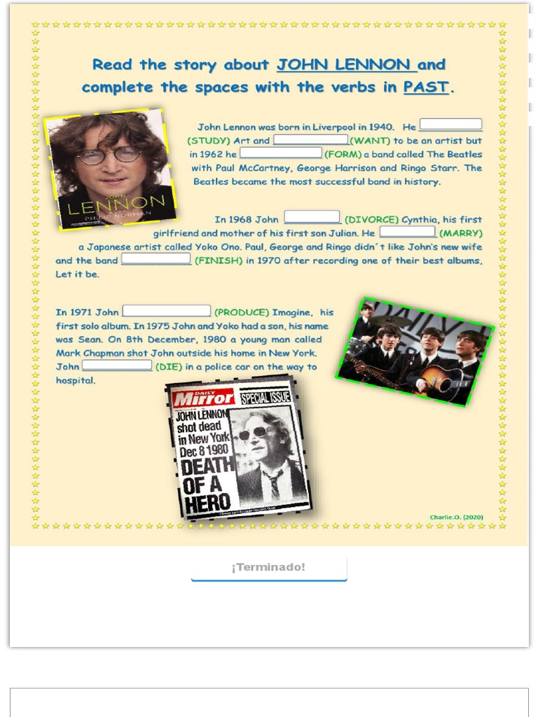 BIO John Lennon Story (Simple Past Regular Verbs) | PDF