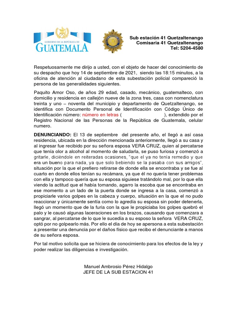 Documento Modelo de Denuncia | PDF | Guatemala