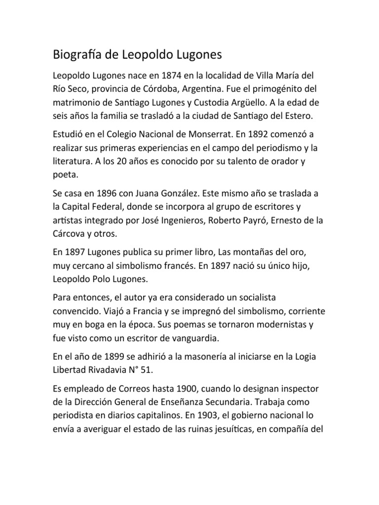Biografía de Leopoldo Lugones | PDF | Argentina