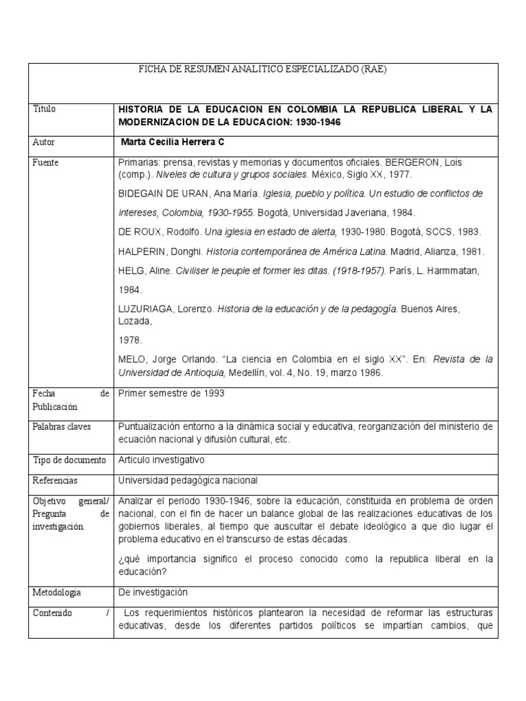 FICHA RAE Ejemplo. | Descargar gratis PDF | Colombia