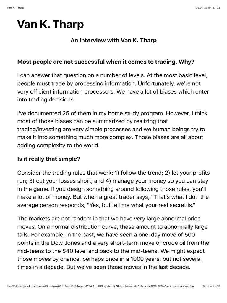 Interview Van K. Tharp PDF | PDF | Stocks | Bias