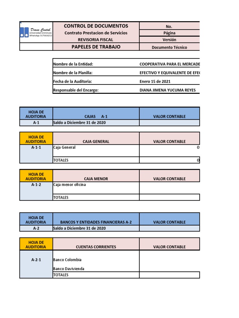 Papeles De Trabajo Revisoria Fiscal Pdf Auditoría Contabilidad