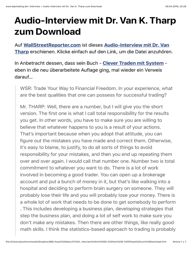 Interview Van Tharp | PDF | Stocks | Economies