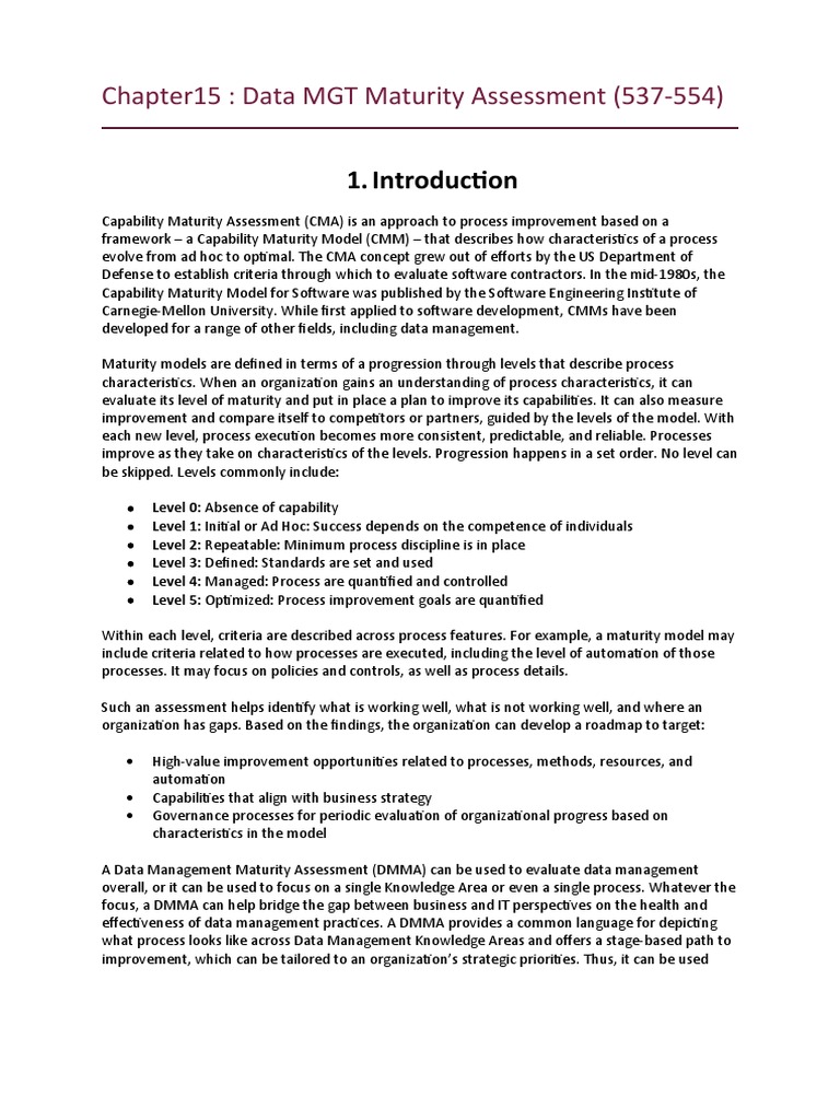 Chapter 15 Data Managment Maturity Assessment - DONE DONE DONE | PDF | Governance | Performance ...