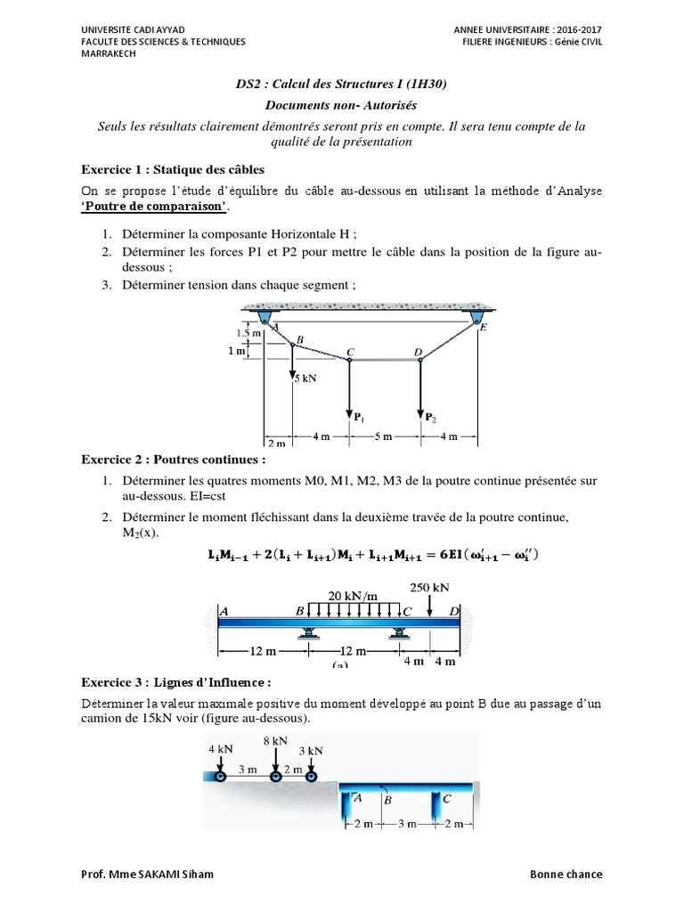 DS2 - Calcul Des Structures I - 2017 | PDF
