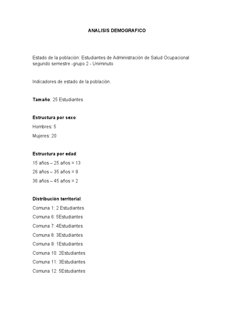 ANALISIS DEMOGRAFICO GRUPAL Guia | PDF