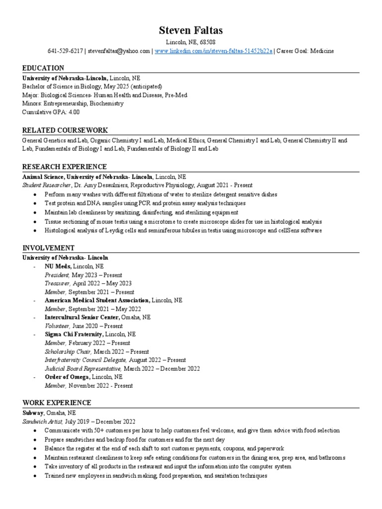 Steven Faltas Uhon 302 CV | PDF | Histology | Biology