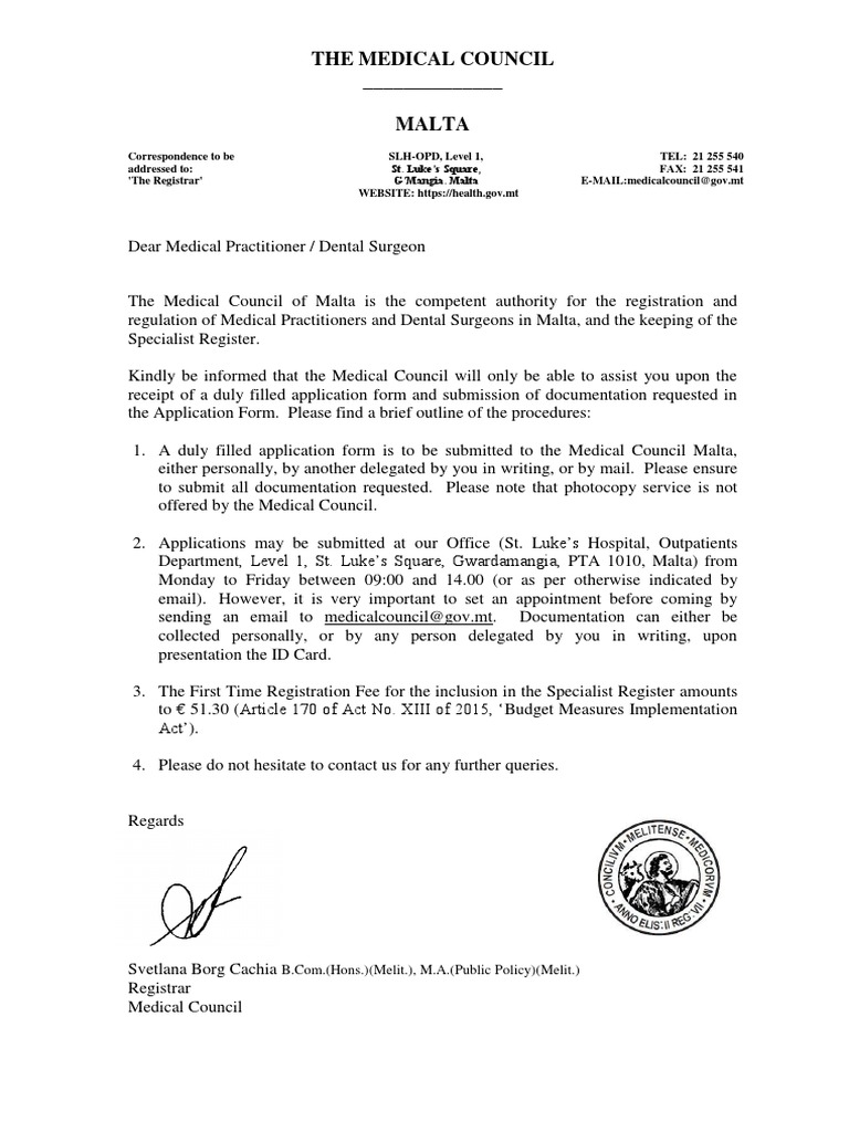 Malta Medical Registration Guide | PDF