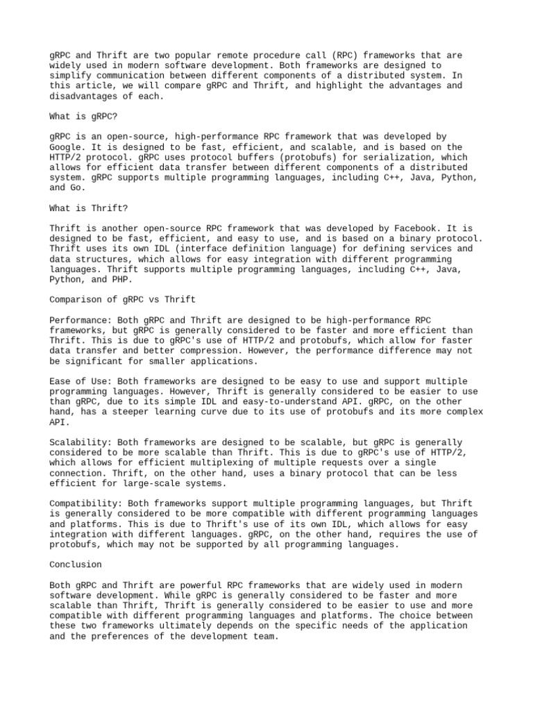 GRPC Vs Thrift | PDF | Computer Programming | Software Framework