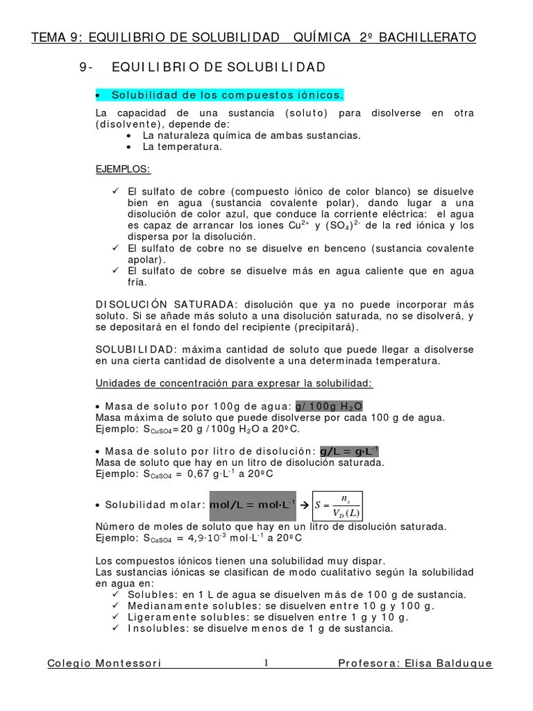 TEMA9 Solubilidad | PDF | Solubilidad | Precipitación (Química)