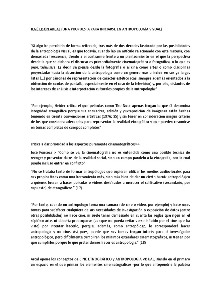 Propuesta Antropología Visual - JOSÉ LISÓN ARCAL | PDF | Antropología | Etnografía