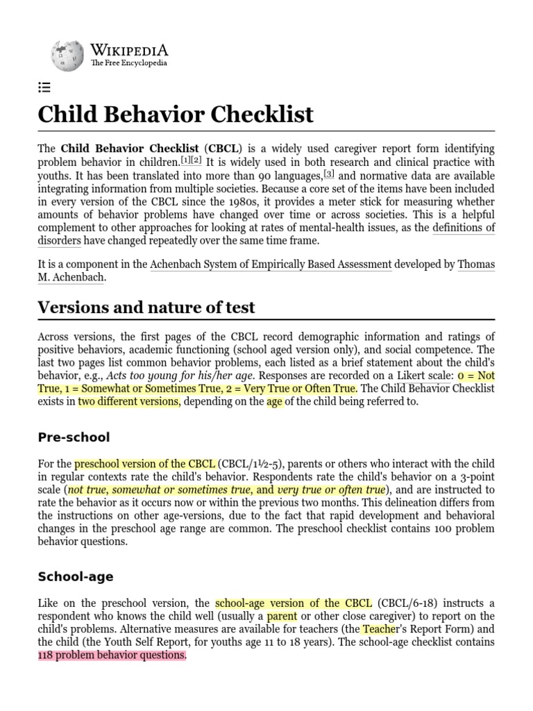 Child Behavior Checklist | PDF