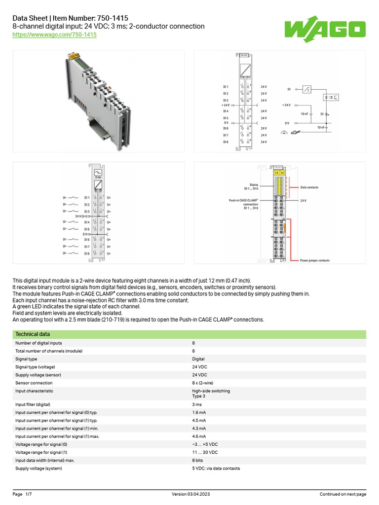 WAGO 750-1415en PDF | PDF | Power Supply | Input/Output