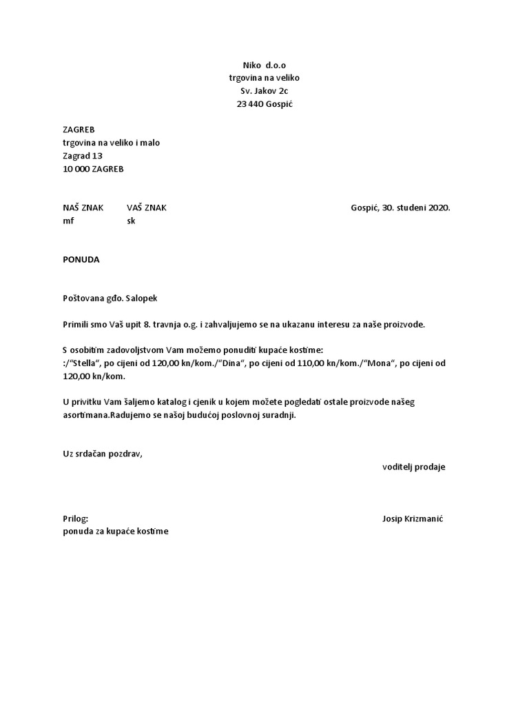 Dopis - Primjer | PDF