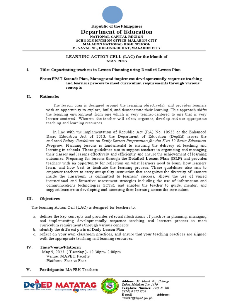 LAC - Lesson Plan | PDF | Lesson Plan | Education Theory LAC - Lesson Plan | PDF | Lesson Plan | Education Theory
