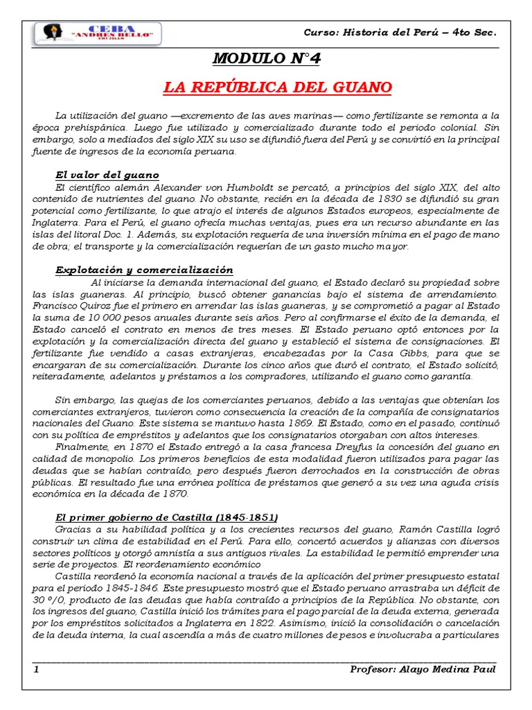 Modulo N°4 La Republica Del Guano | PDF | Perú
