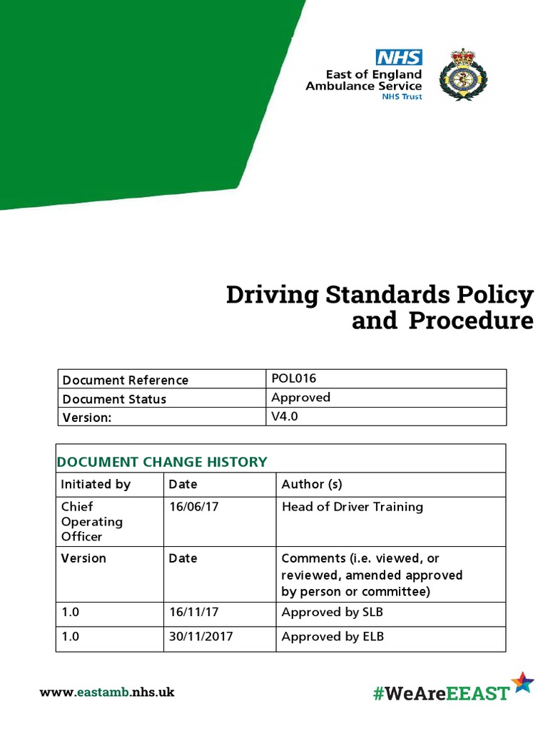 EEAST Driving Standards Policy Overview | PDF