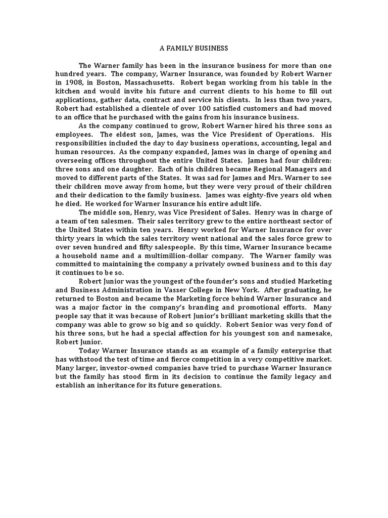 2a Family Business Reading Comprehension Reading Comprehension ...