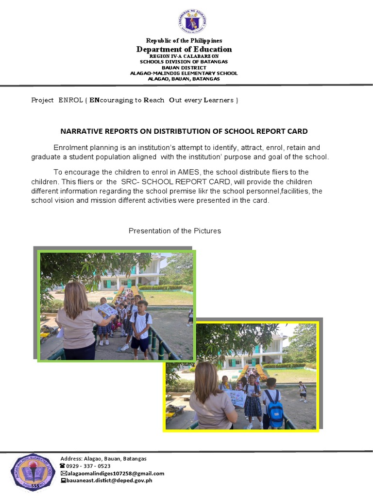 Narrative Report Sip Project Enrol | PDF | Teachers | Behavior Modification