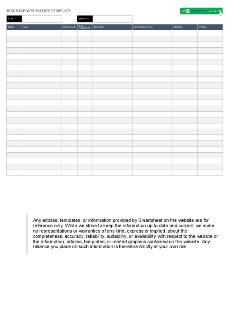 Risk Response Matrix Template | PDF