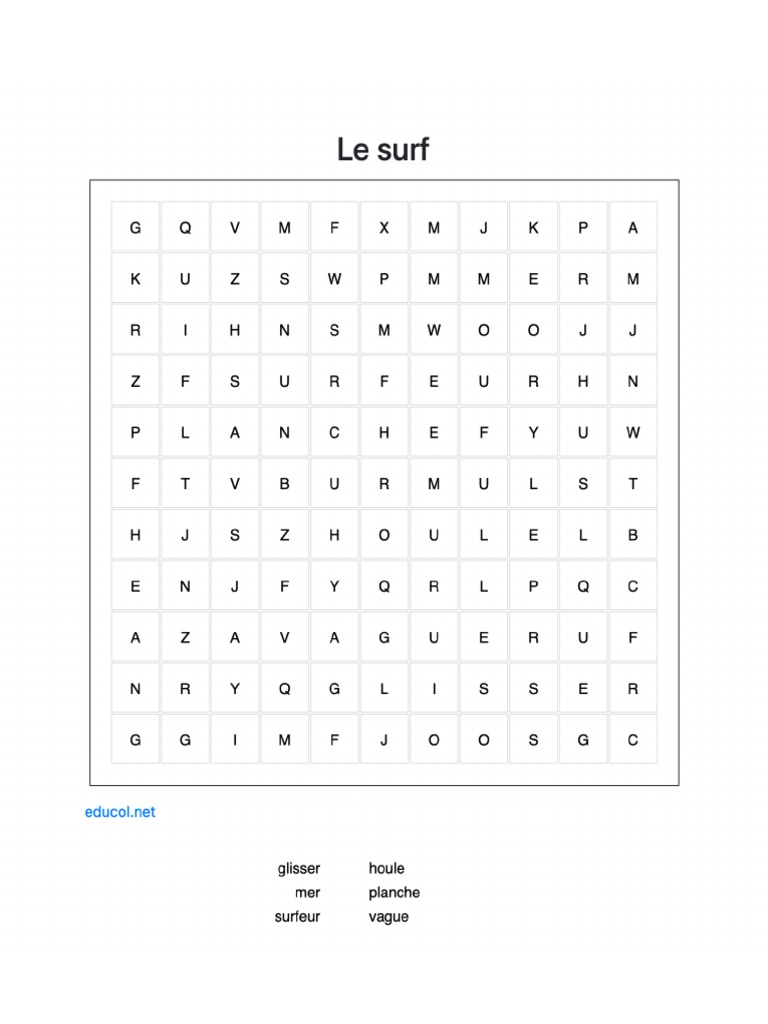 Mots Cachés - Le Surf - PNG | PDF