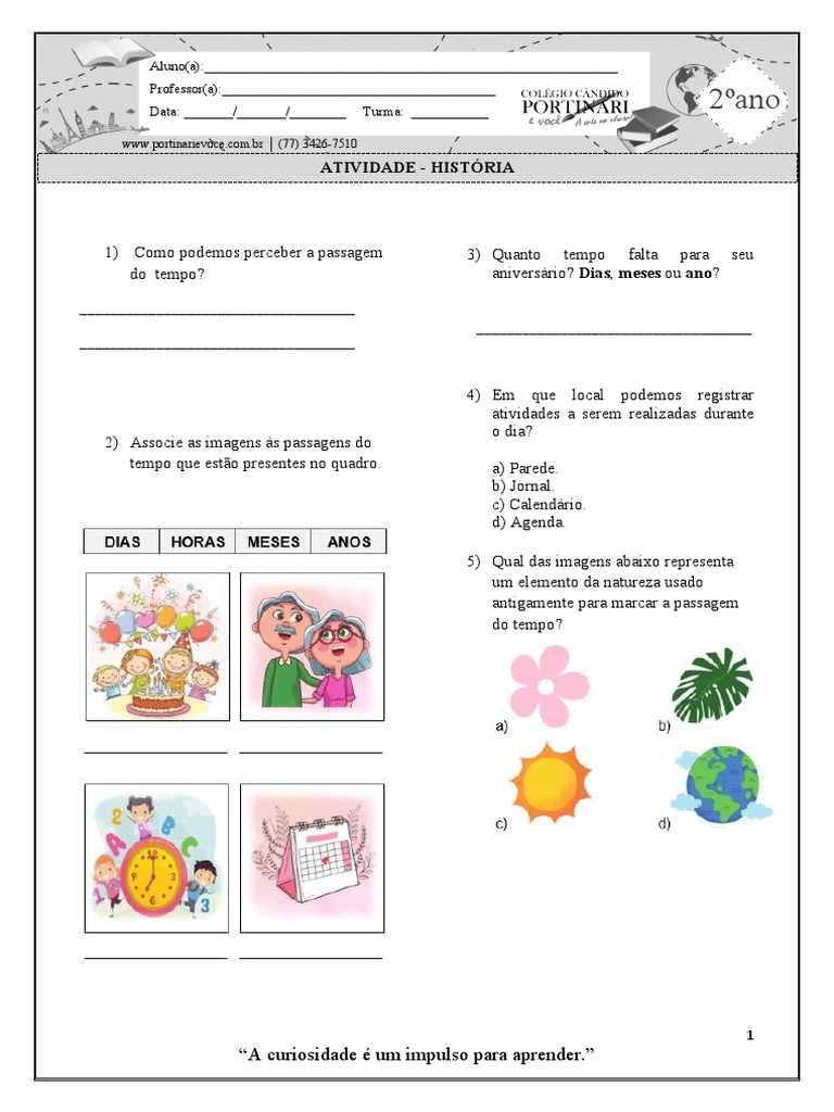 Atividades De História Sobre A Passagem Do Tempo Para 2º Ano Pdf