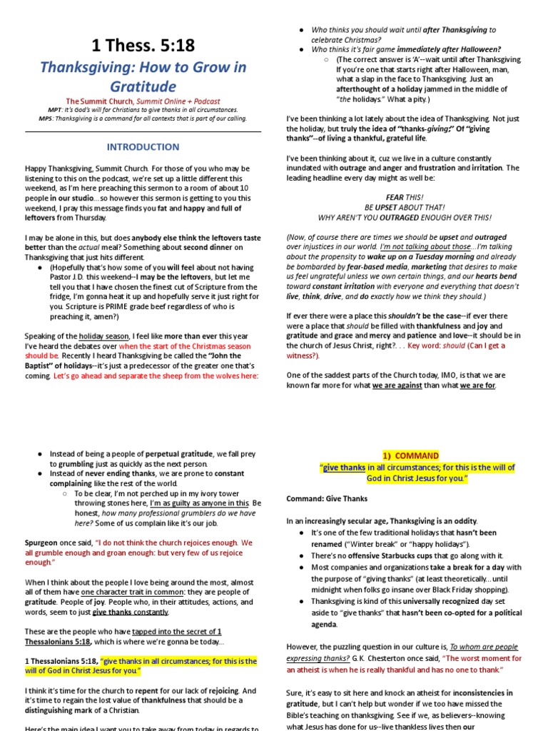 Thanksgiving Sermon PDF | PDF | Gratitude | Jesus