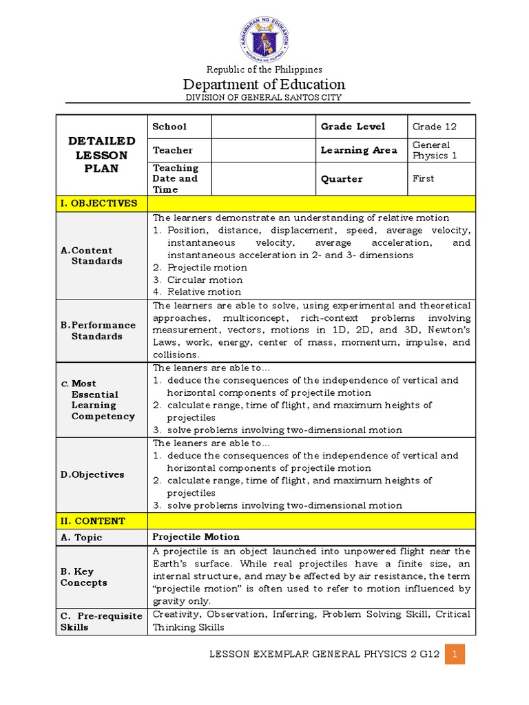 General Physics 1 - Lesson Exemplar Week 3A | PDF