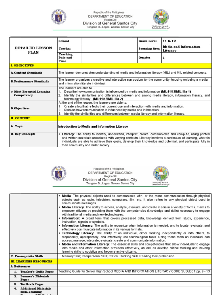 Media and Information Literacy Lesson Plan | PDF | Information Literacy ...