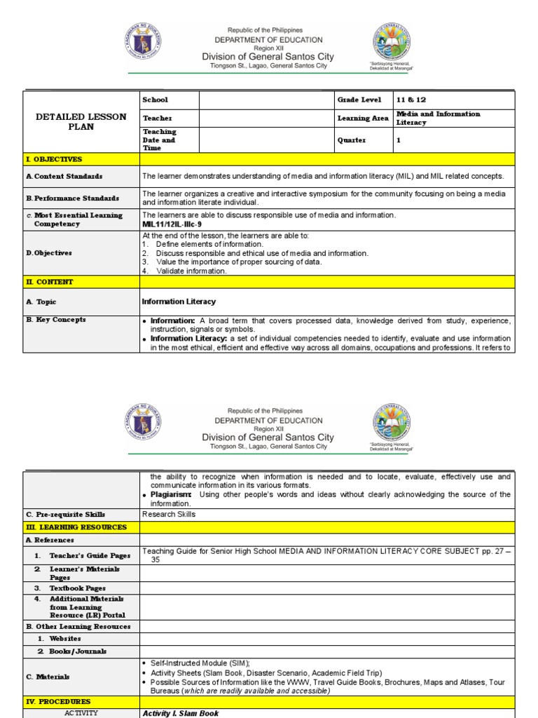 Media and Information Literacy (MIL) - Lesson Exemplar 2 | PDF ...