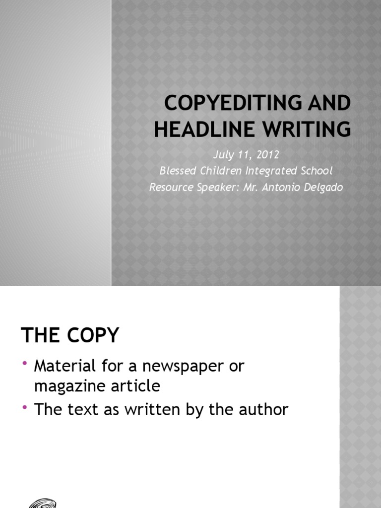 Campus Journalism Copyreading and Headline Writing | PDF | Copy Editing ...