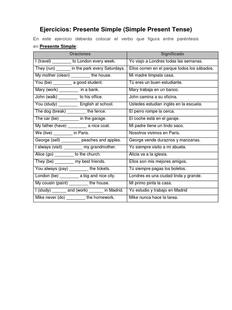 Practica - Present Simple | PDF