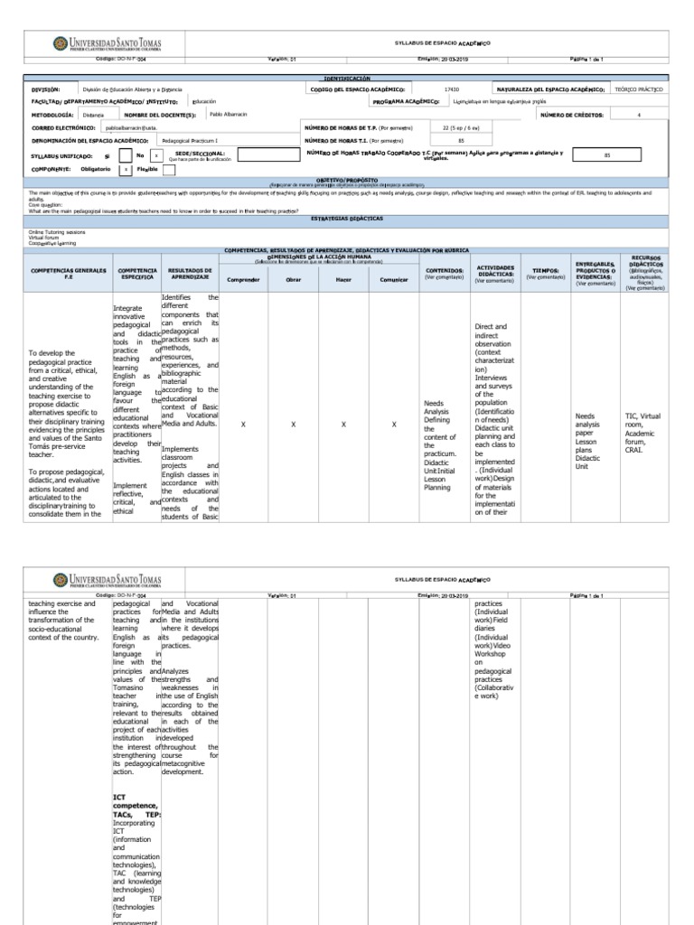 Pedagogical Practicum I: Developing Teaching Skills for English Language Instruction | PDF ...